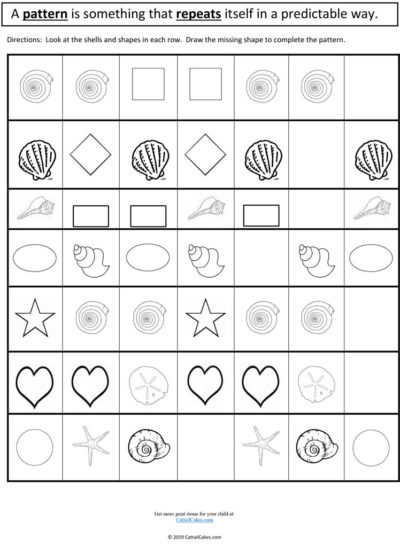 Patterns Using Shells and Shapes Worksheet - The Critical Years
