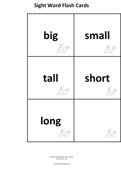 Sight Word Flashcards - big, small, short, tall, long - The Critical Years