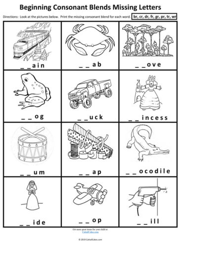 Beginning Consonant Blends Worksheet - br, cr, fr, gr, pr, tr, wr - The ...
