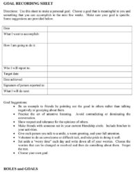 Goal Recording Sheets - The Critical Years