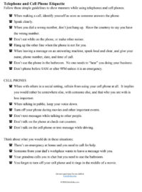 Telephone and Cell Phone Etiquette - The Critical Years